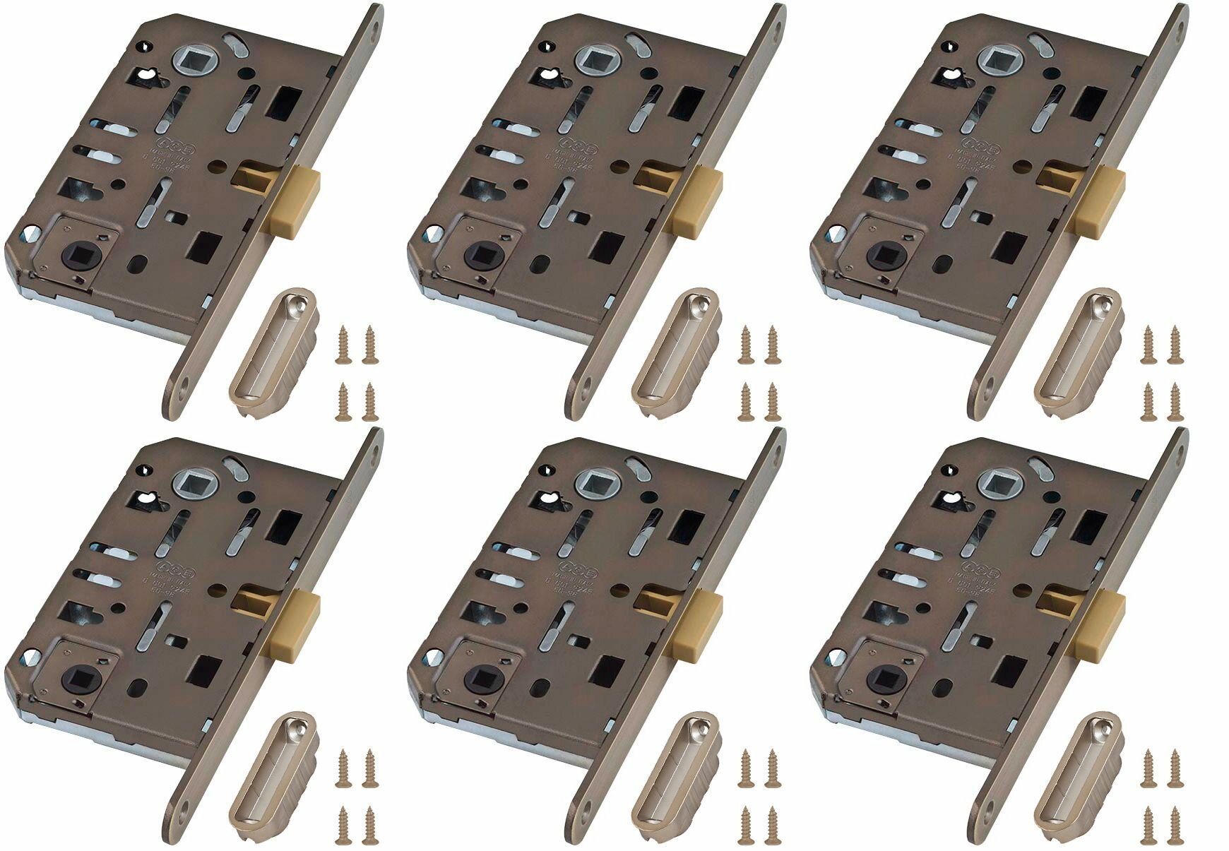 Замок межкомнатный AGB (АГБ) WC (античная бронза) с ответной планкой B02402.05.12 MEDIANA POLARIS B06102.50.12.567 (комплект 6 штук)