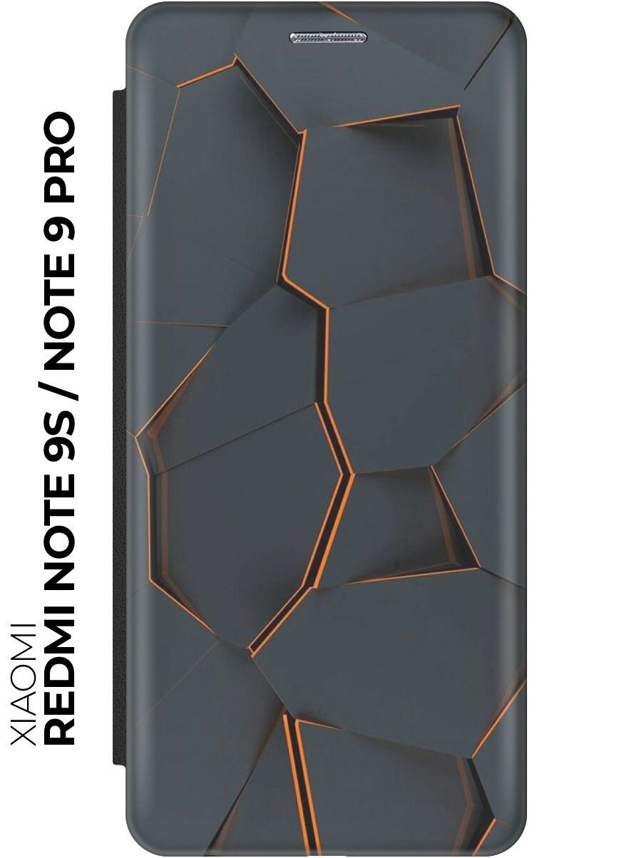 Чехол-книжка Графитовый излом на Xiaomi Redmi Note 9s / Note 9 Pro / Сяоми Редми Ноут 9с / Ноут 9 Про черный