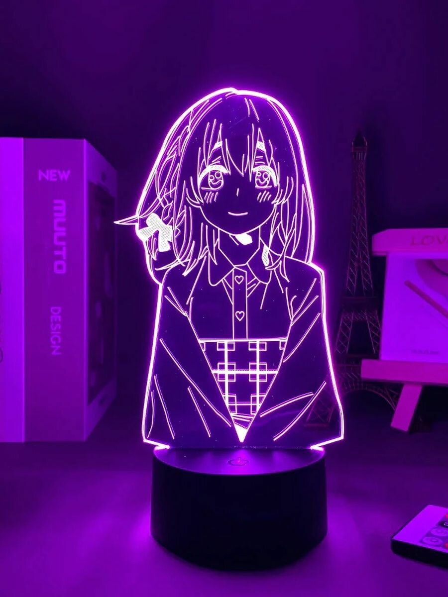 Ночник Аниме Девушка в аренду - Anime Rent-a-Girlfriend. Подарок фанату аниме и манги — декор в комнату с любимыми персонажами, в стиле отаку и японской анимации.
