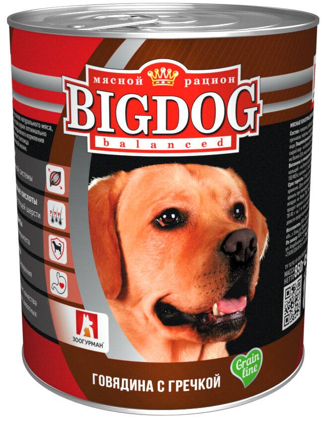 Зоогурман BIG DOG для взрослых собак с говядиной и гречкой (850 гр х 9 шт)