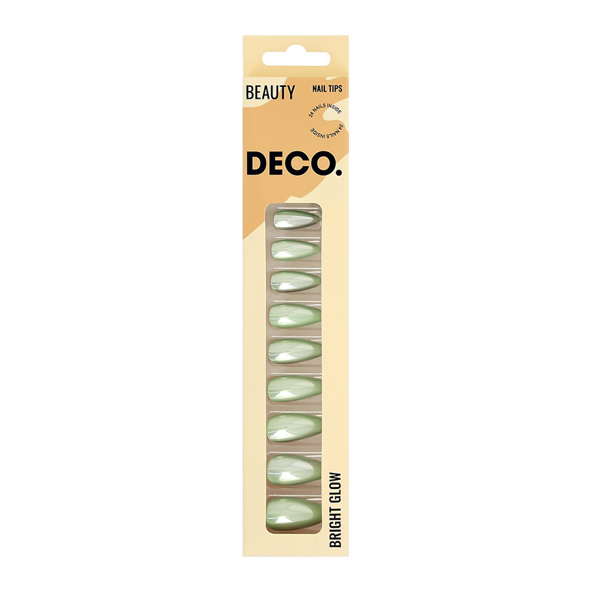 Набор накладных ногтей с клеевыми стикерами DECO. BRIGHT GLOW green shine (24 шт + клеевые стикеры 24 шт)