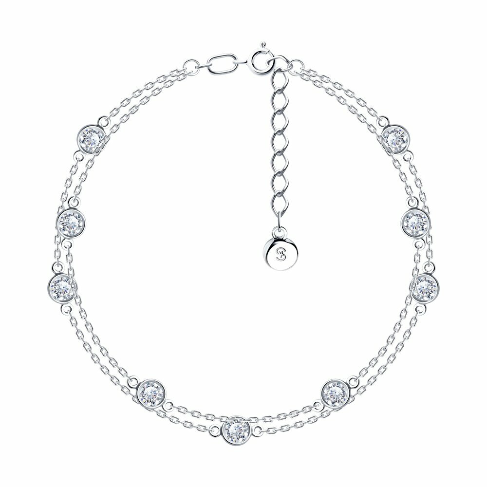 Браслет, серебро, 925 проба, родирование, фианит