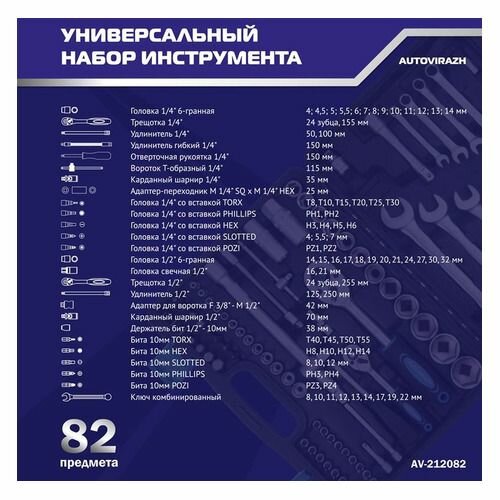 Набор инструментов AUTOVIRAZH AV-212082, 82 предмета