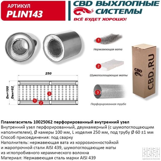 Пламегаситель Cbd перфорированный внутренний узел, нержавеющая сталь, PLIN143
