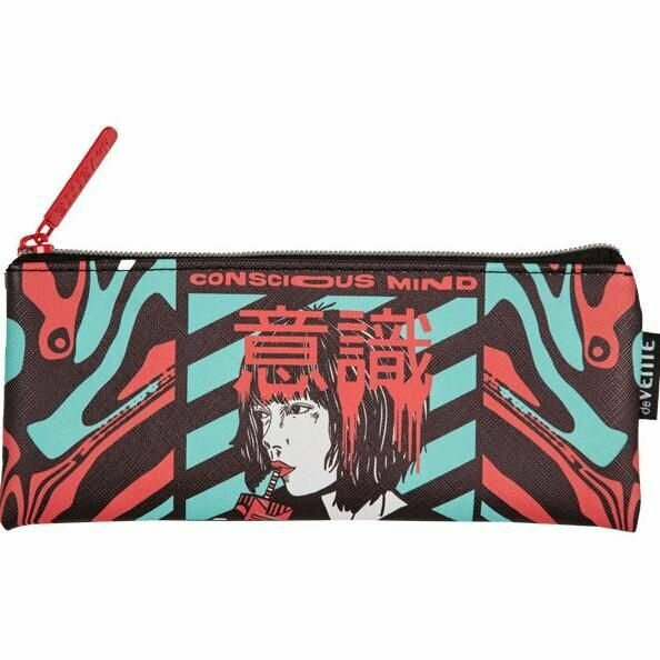 Пенал "deVENTE. Gravity" 21,5x9x1 см, плоский для 35 предметов на молнии, искусственная кожа