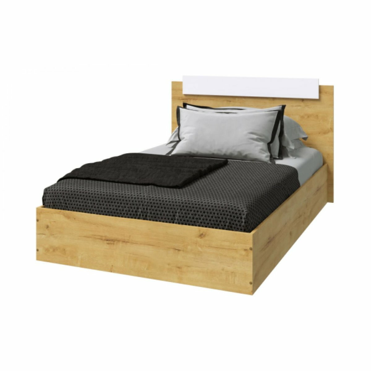 Полутороспальная кровать "Эко" , 120x200 см , цвет Дуб Вотан-Белый гладкий, для спальни