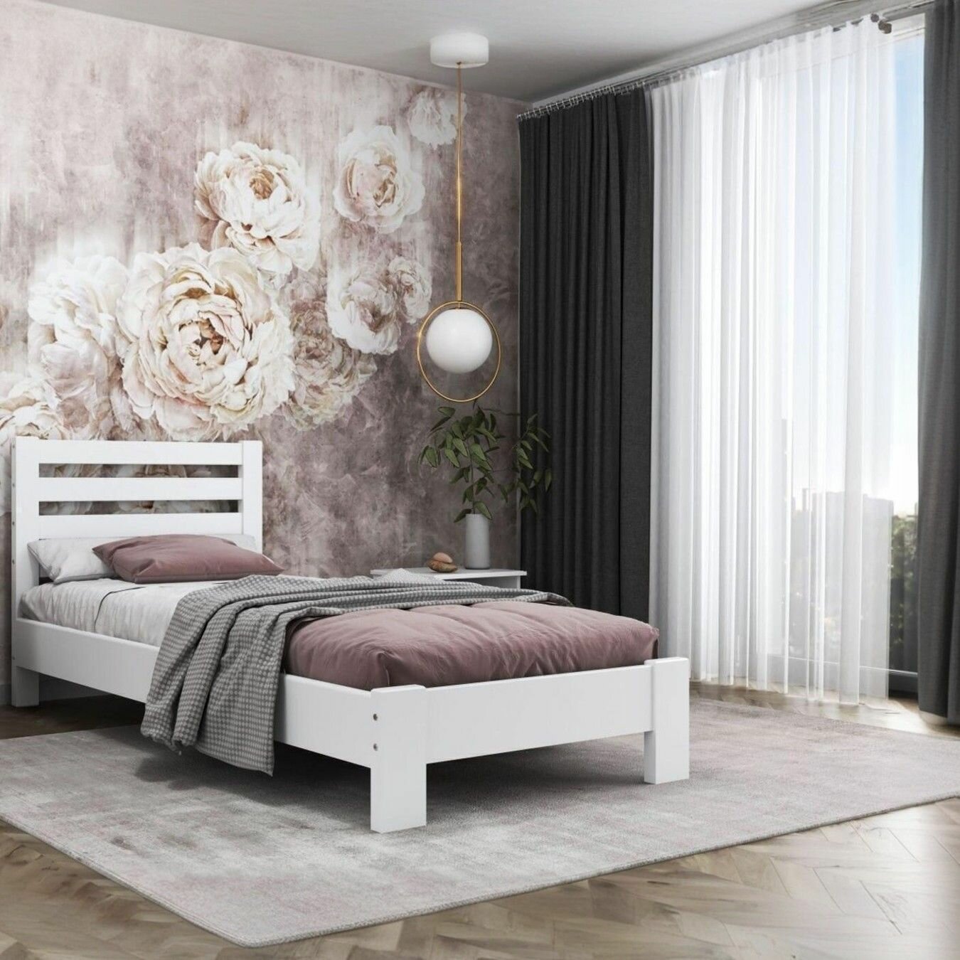 Кровать вероника односпальная, спальное место 90x200 см, цвет белый,