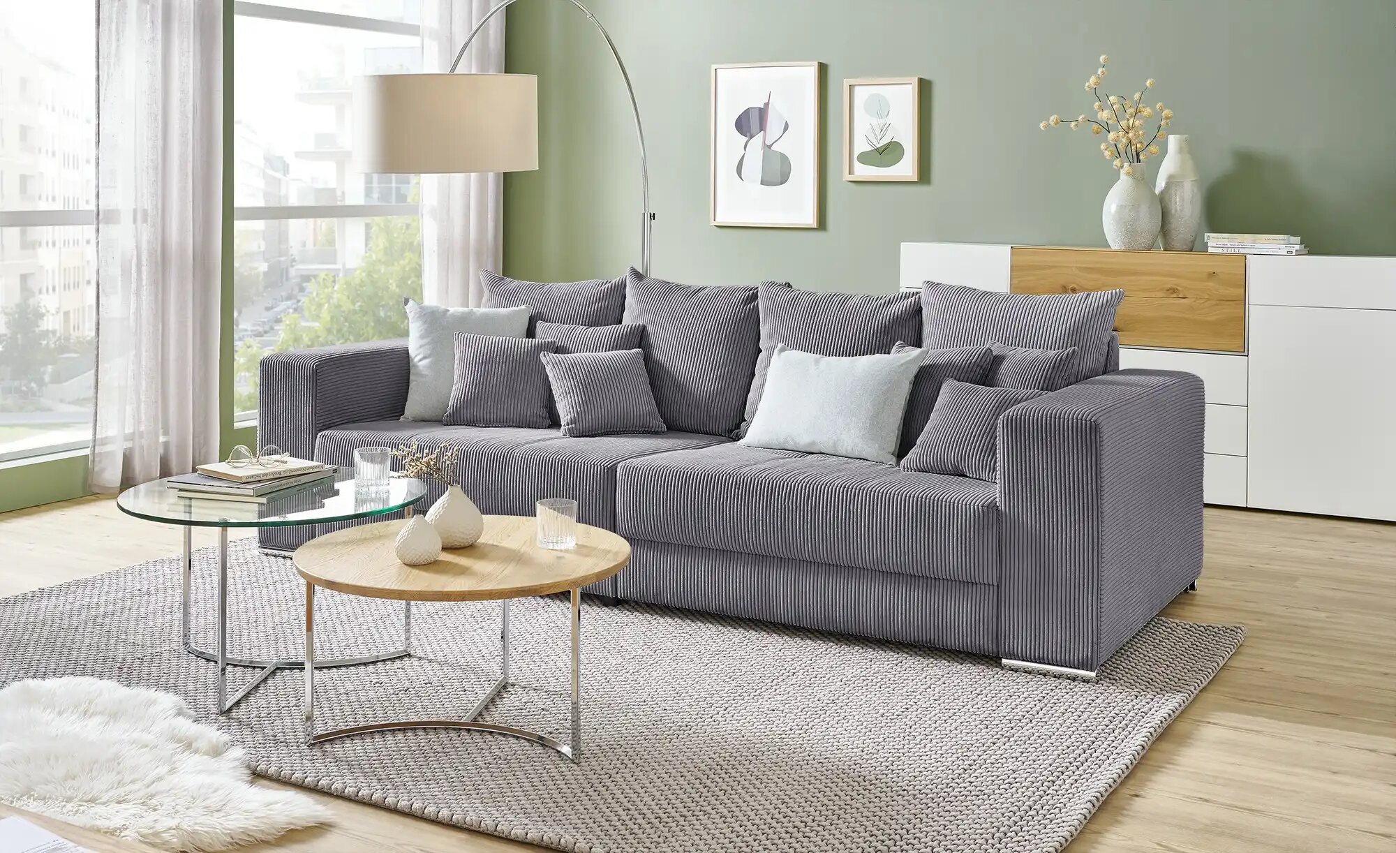 Диван модульный Harizma-Mebel "Армани-лофт мод3", еврокнижка, раскладной, антивандальный, бежевый, серый, 270х120