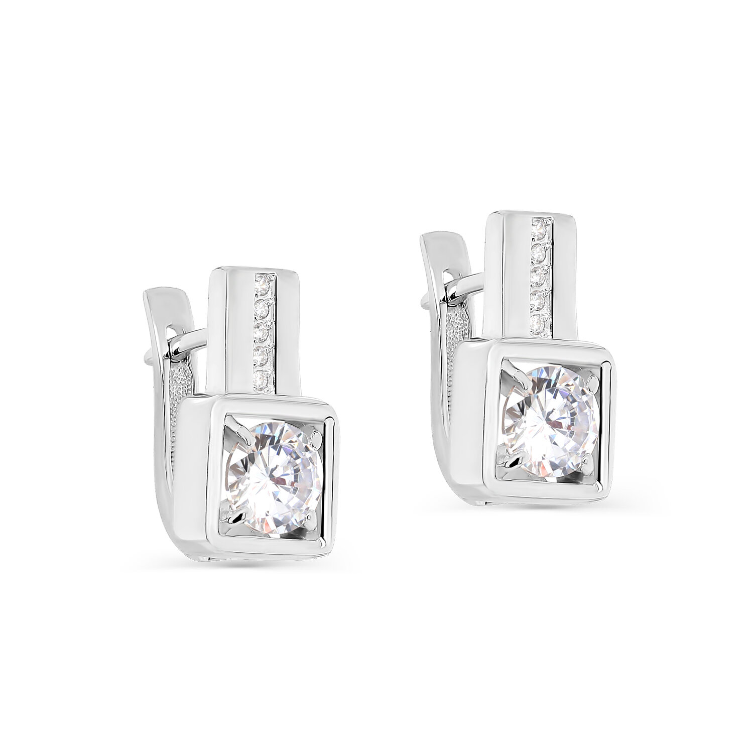 Серьги с подвесками, серебро, 925 проба, родирование, фианит