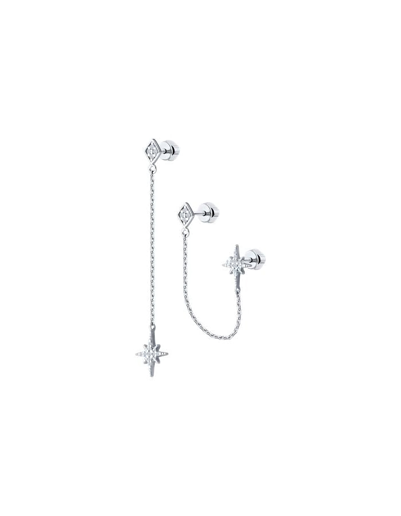 Серьги непарные, серебро, 925 проба, родирование, фианит