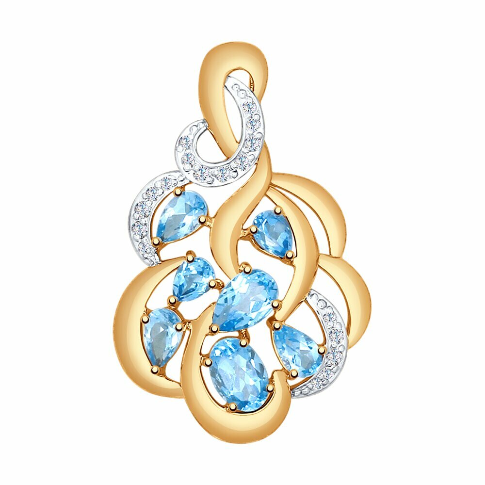 Подвеска, красное золото, 585 проба, топаз, фианит