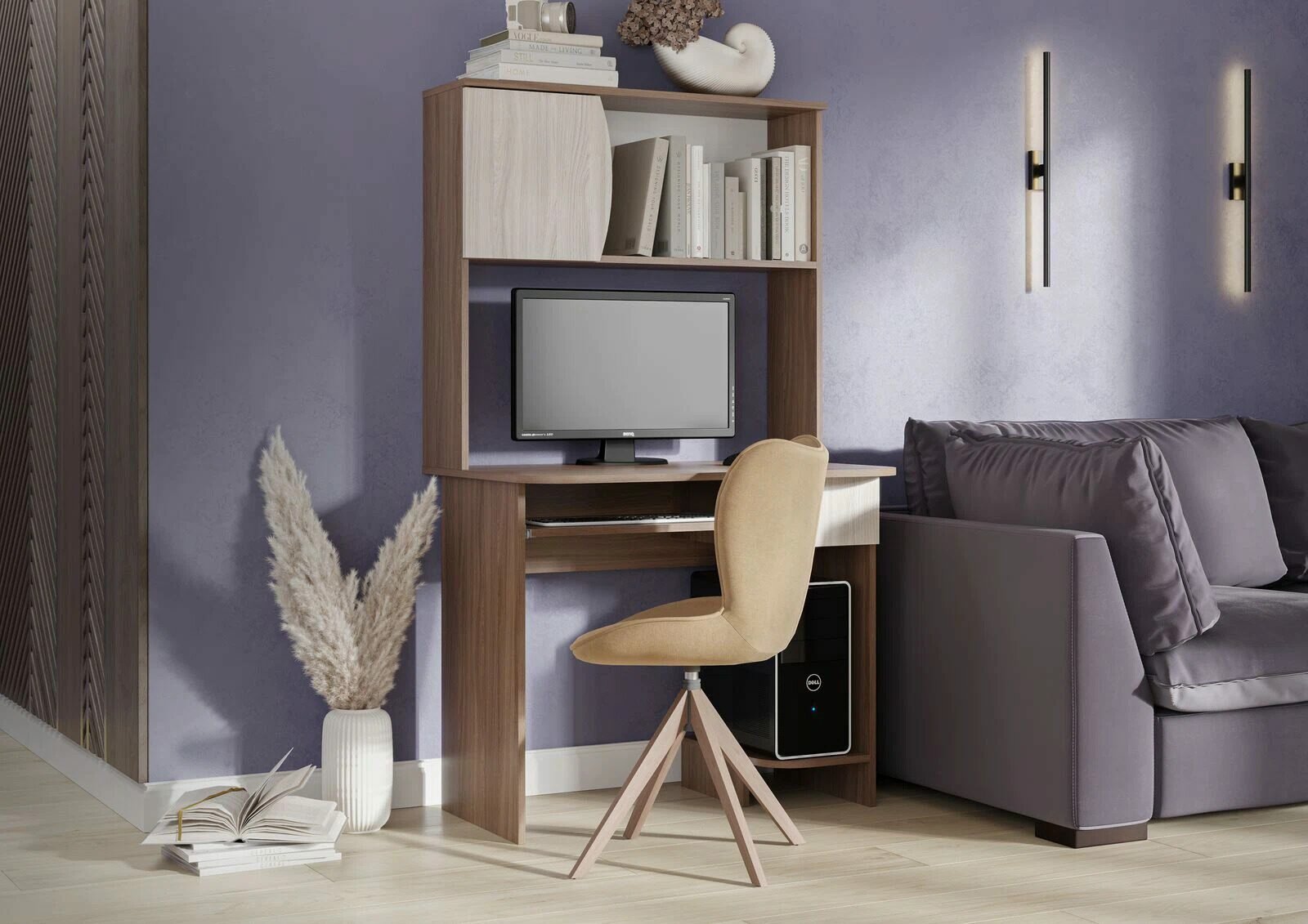 Стол компьютерный №2 с надстройкой, шимо темный/шимо светлый (900х600х1580)