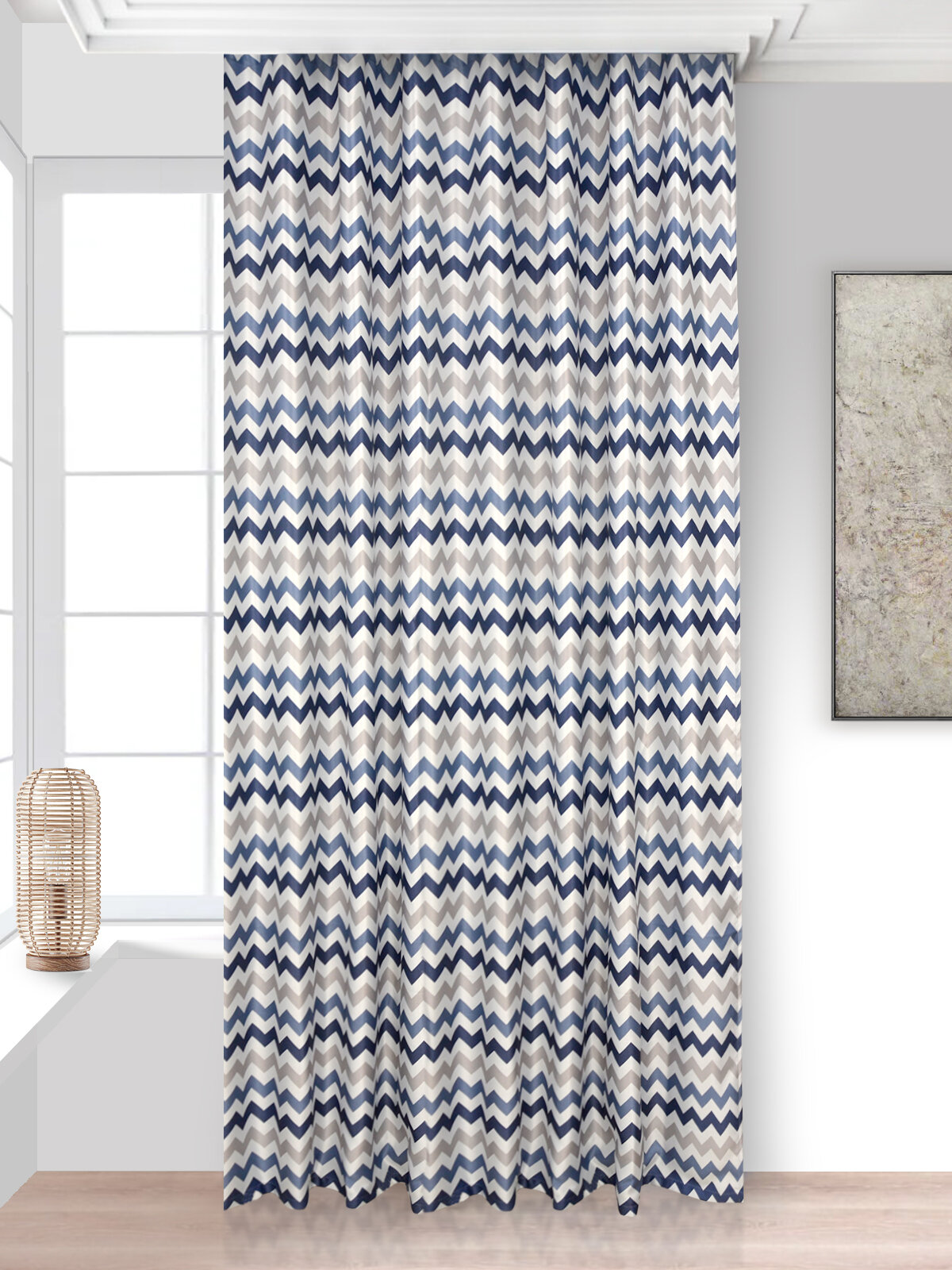 Портьера - штора - занавеска " Димаут зигзаг синий серый бежевый ", Ш 160 х В 270 см.