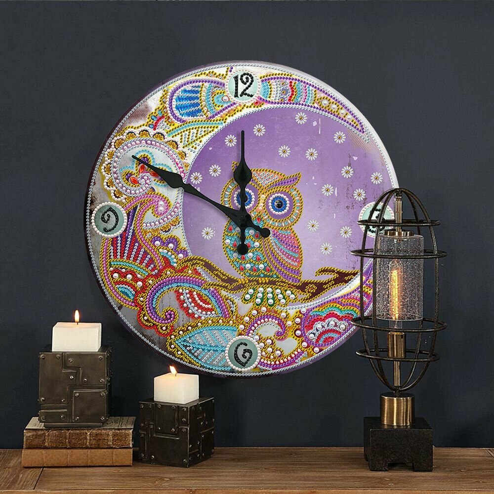 Алмазная мозаика часы Сова . Набор для творчества