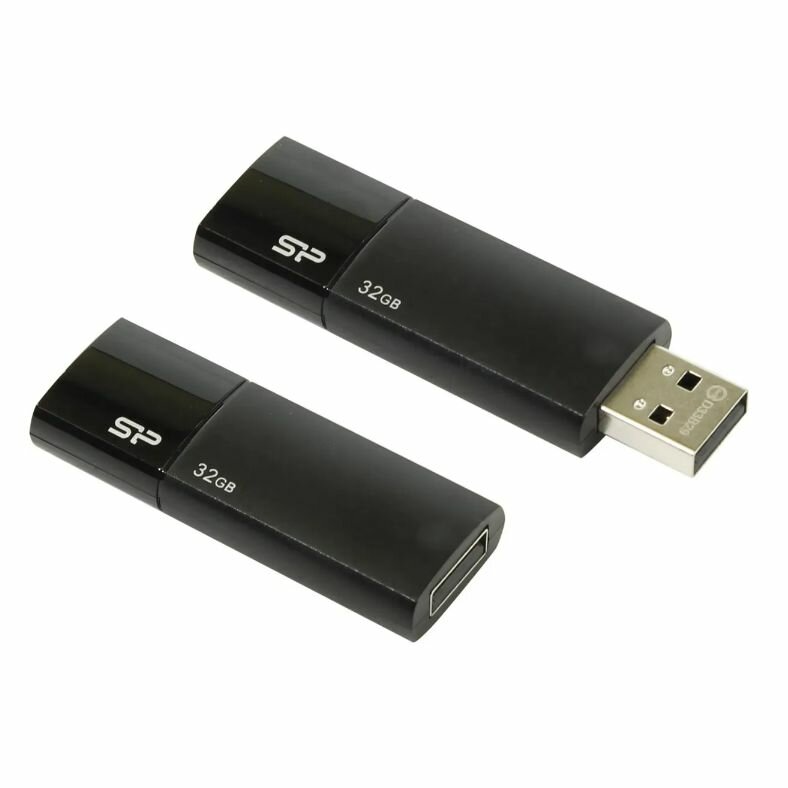 Память USB Flash 32 ГБ Silicon Power Ultima U05 (SP032GBUF2U05V1K) черный - колпачок, пластик, USB 2.0