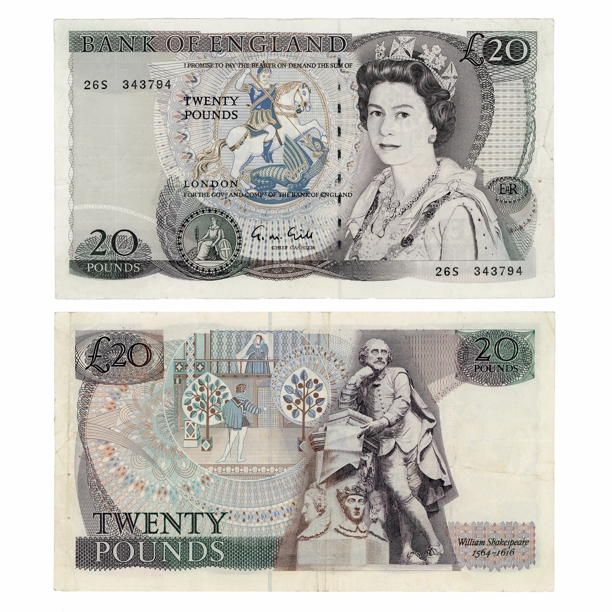 Банкнота Великобритания 20 фунтов TWENTY POUNDS 1988-1991 Very Fine (VF) Pick 380