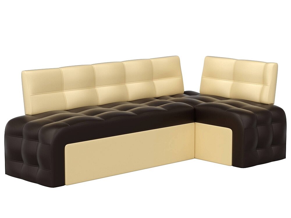 Кухонный диван Прага угловой Бежево-Коричневый Экокожа, 210х115х82 см