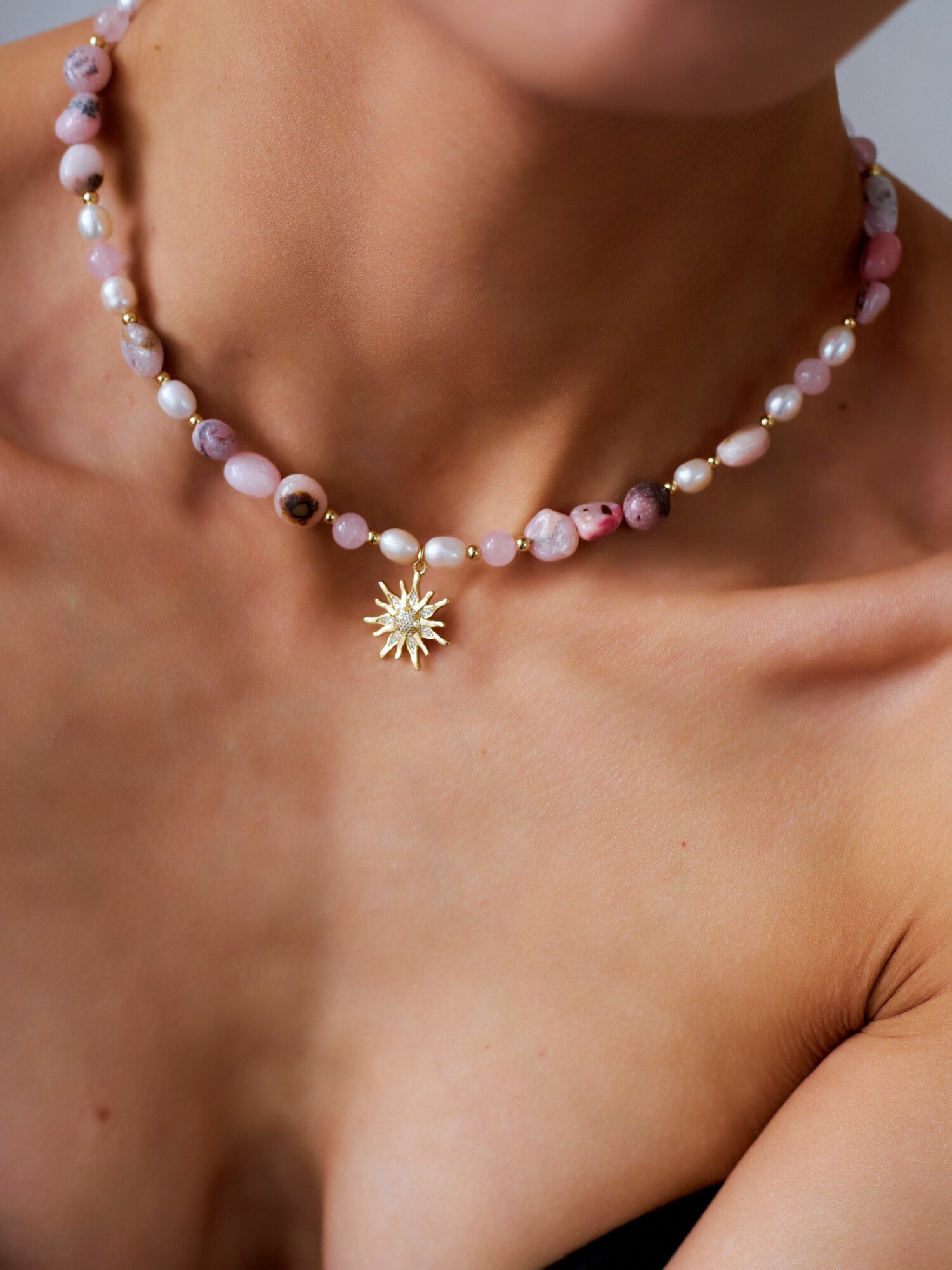 Колье, фианит, опал