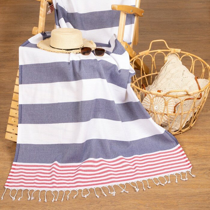 Полотенце - пештемаль пляжное «Фортуна», 100×180 см, 100% хл, 150 г/м², синее