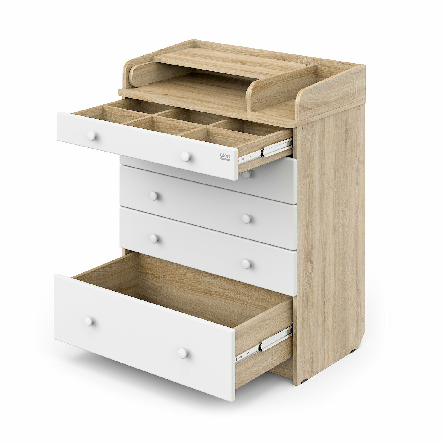 Комод "Maks" с органайзером шариковые направляющие 5 ящ, дуб сонома-белый