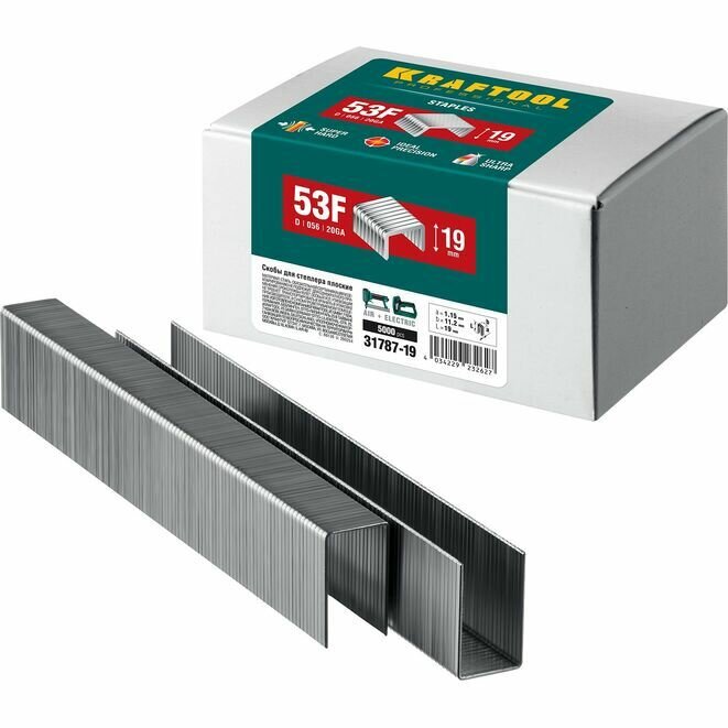 Скобы для степлера плоские, скобы тип 53F, 19 мм, KRAFTOOL