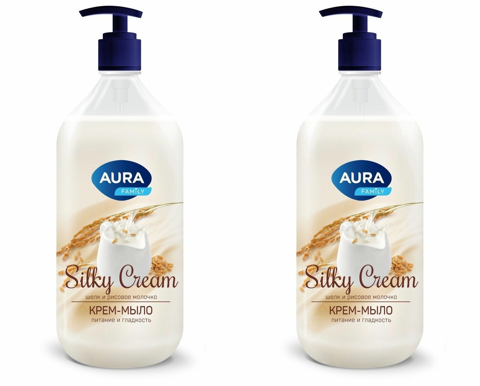 AURA Крем-мыло," Silky Cream", Шелк и рисовое молочко, 1000 мл - 2 штуки