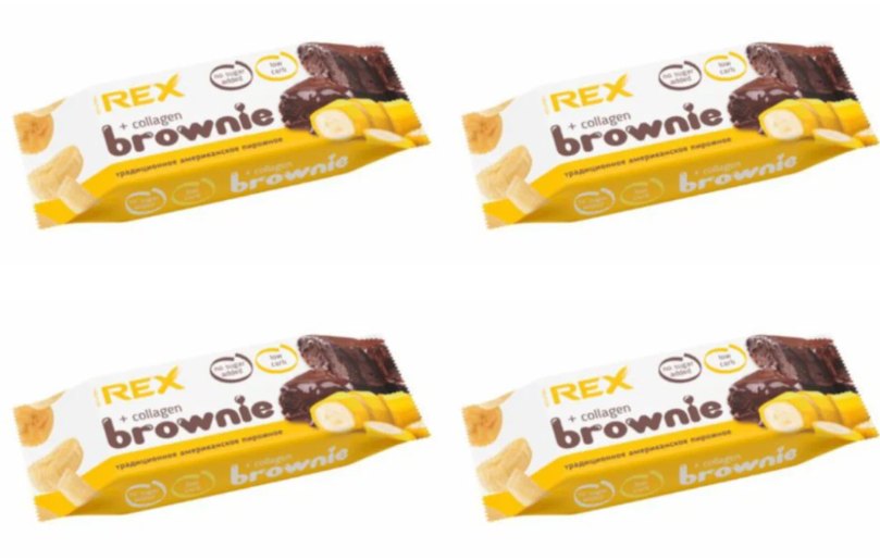 Пирожное Proteinrex Брауни, протеиновое Банановое с коллагеном, 50 гр, 4 шт
