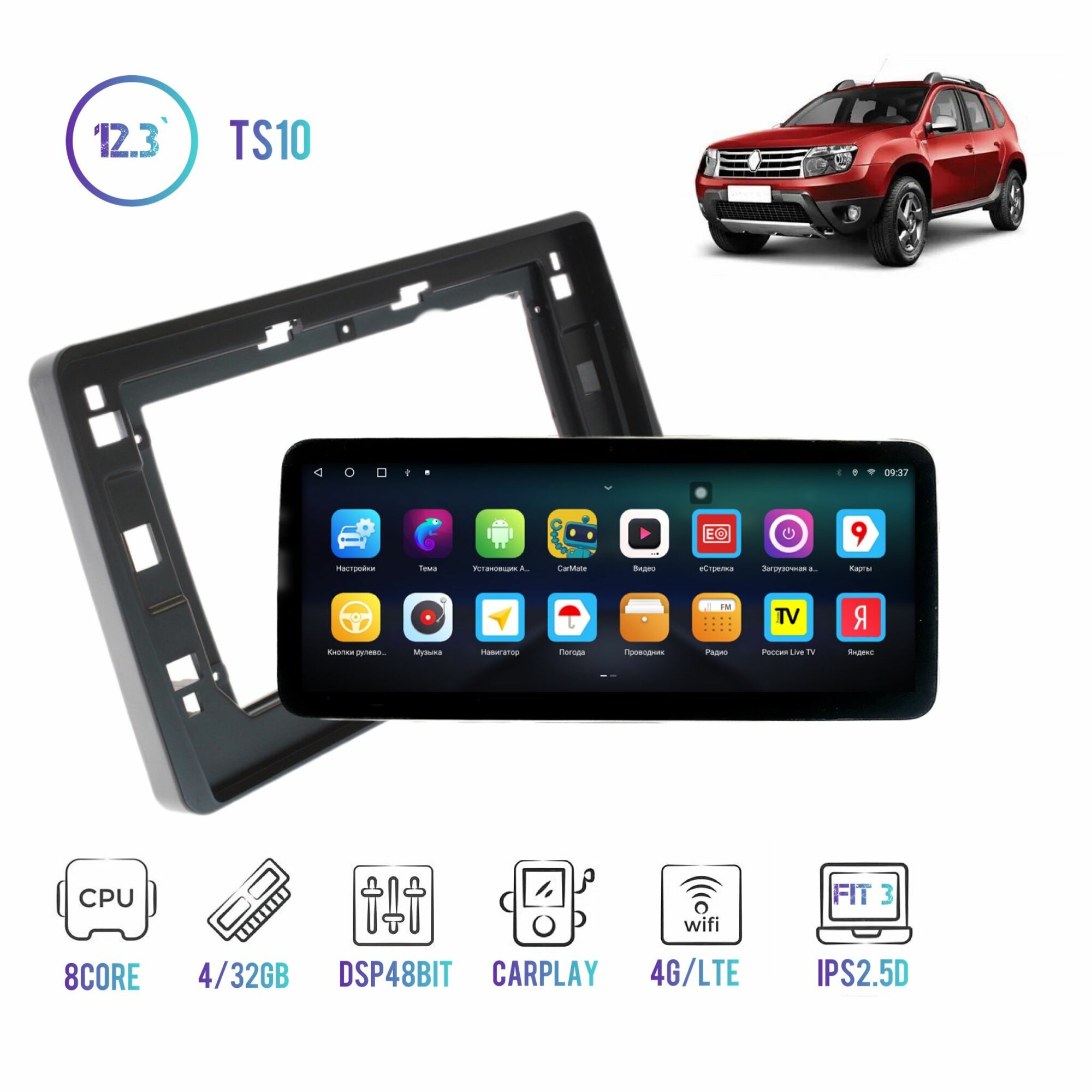 Магнитола XY AUTO Tesla MFA, для Renault Duster, 12,3", Android 8, 32GB, Bluetooth, CarPlay