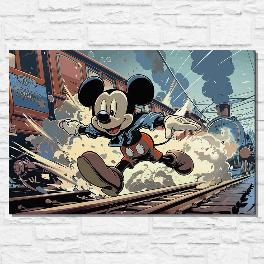 Картина по номерам на холсте Микки Маус (мультфильм, Mickey Mouse, комикс, поезд) - 15255 Г 60x40