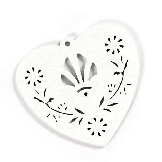 Украшение деревянное "сердце резное" №25-121 белое /5х5см/50шт/