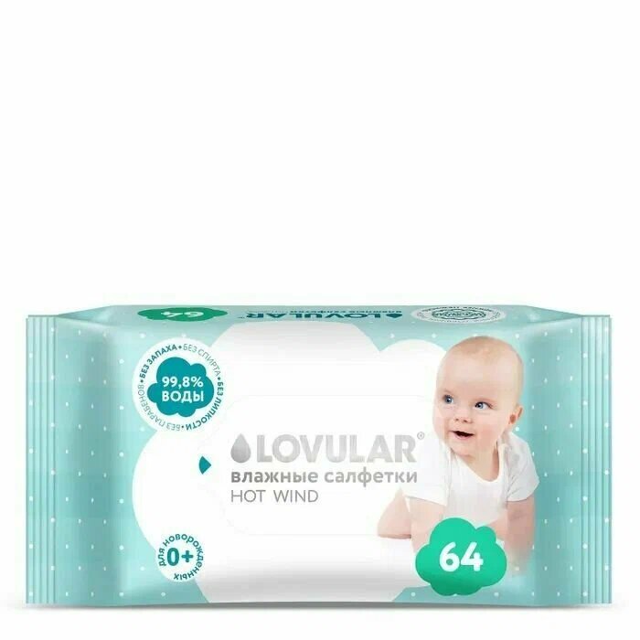 Влажные салфетки LOVULAR Hot Wind, липучка, 64 шт, 1 уп.