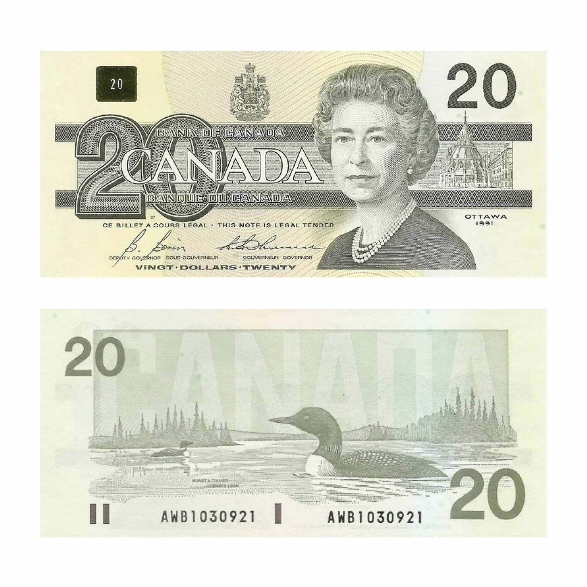 Банкнота Канада 20 долларов VINGT DOLLARS TWENTY 1991 Extremely Fine (XF) Pick 97