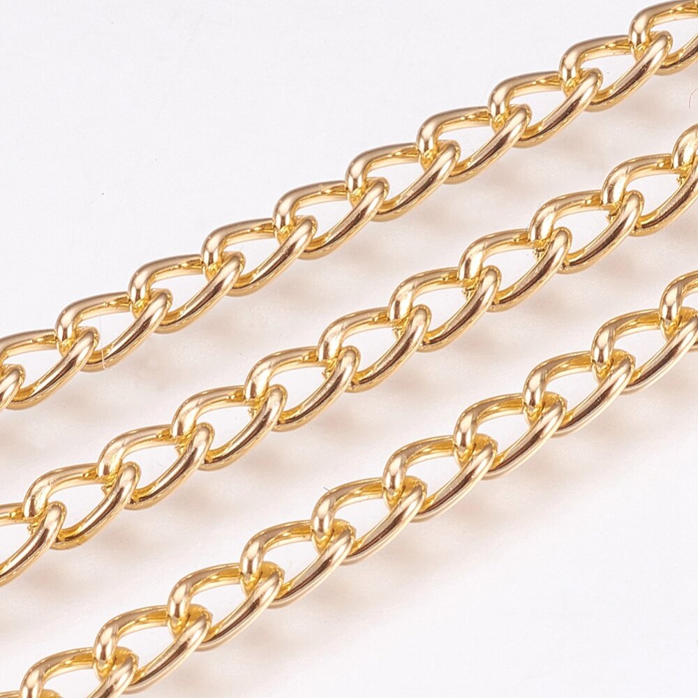 Цепочка отрезная (без замка), 5.5х3.5мм, витая, базовый материал - алюминий, золотистого цвета, 5 метров