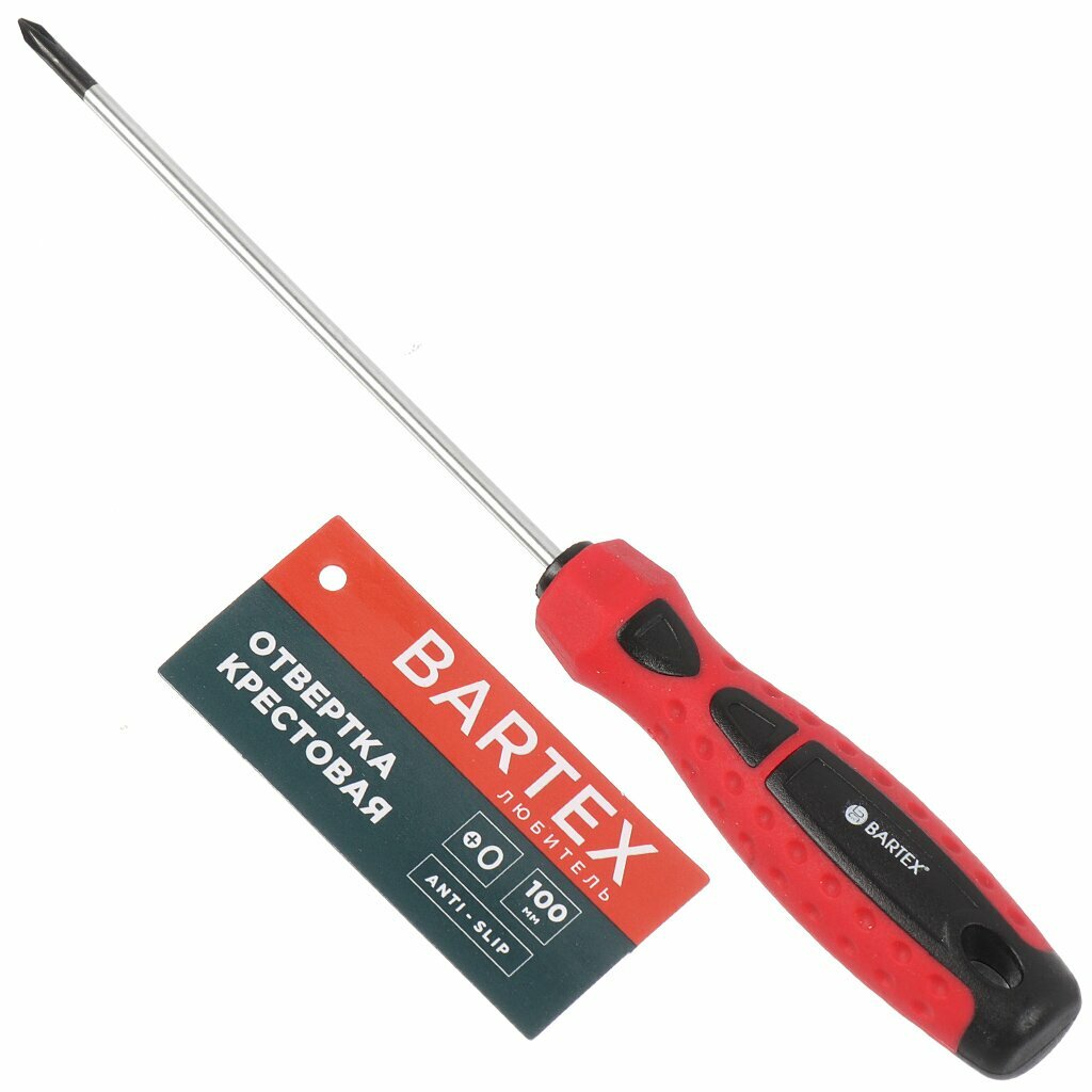 Отвертка крестовая, Bartex, Ph0, 0х100 мм, антискользящая двухкомпонентная, CrV сталь, Любитель