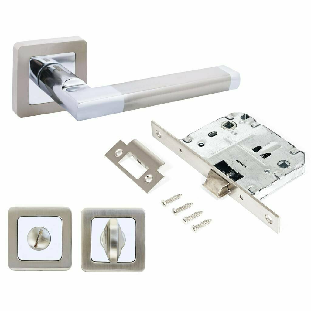 Комплект для сантехнической двери Аллюр, венсан SN/CP+L7050S SN+BK-S1 SN/CP(2682/S7050), 14 667, матовый никель