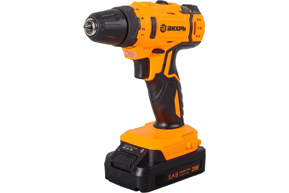 Аккумуляторная дрель-шуруповерт Вихрь ДА-20Л-2КА с набором оснастки, 65 предметов 72/14/36