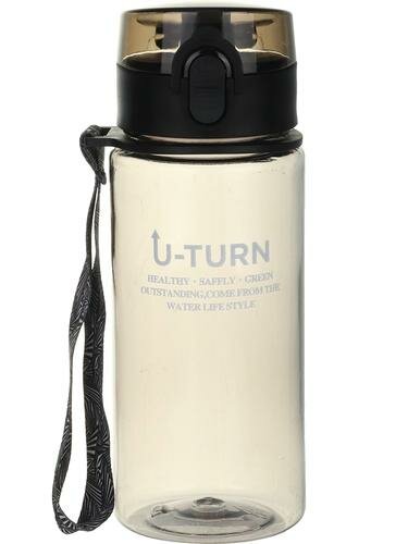 Бутылка для воды. Движение. U-TURN (400мл, с крышкой-защелкой и ремешком, пластик, черная, в коробке) УД-9388, (ООО "миленд")