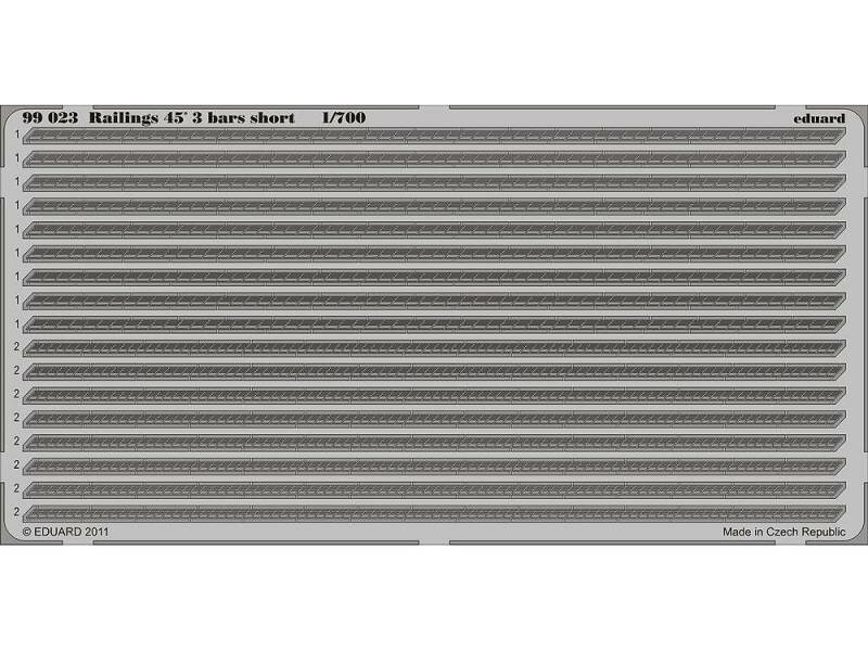 Фототравление 3-х леерное ограждение под углом 45´ короткое. Масштаб 1:700