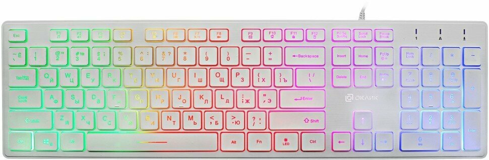 Клавиатура Оклик 550ML белый USB slim Multimedia LED