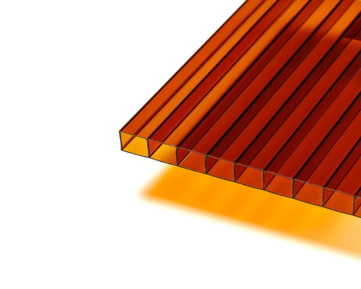 Сотовый поликарбонат, 8 мм янтарный 25% Колибри, 2100*12000 мм
