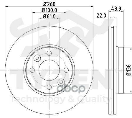 Диск тормозной Lada Largus (с ABS) 12>; Renault Logan I 05>; Nissan Almera (G15) 13> TYREN арт. TYR1011631