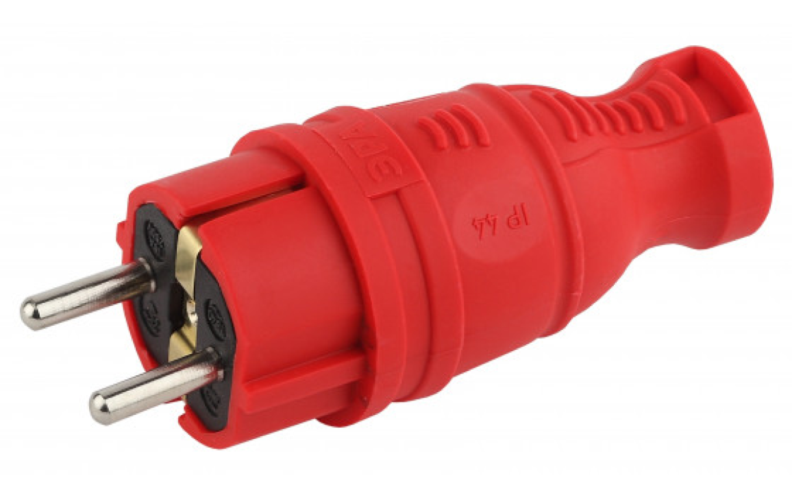 Вилка силовая кабельная ЭРА V8-RED-IP44 прямая с заземлением из каучука, красная, 3500Вт 16А / электрика