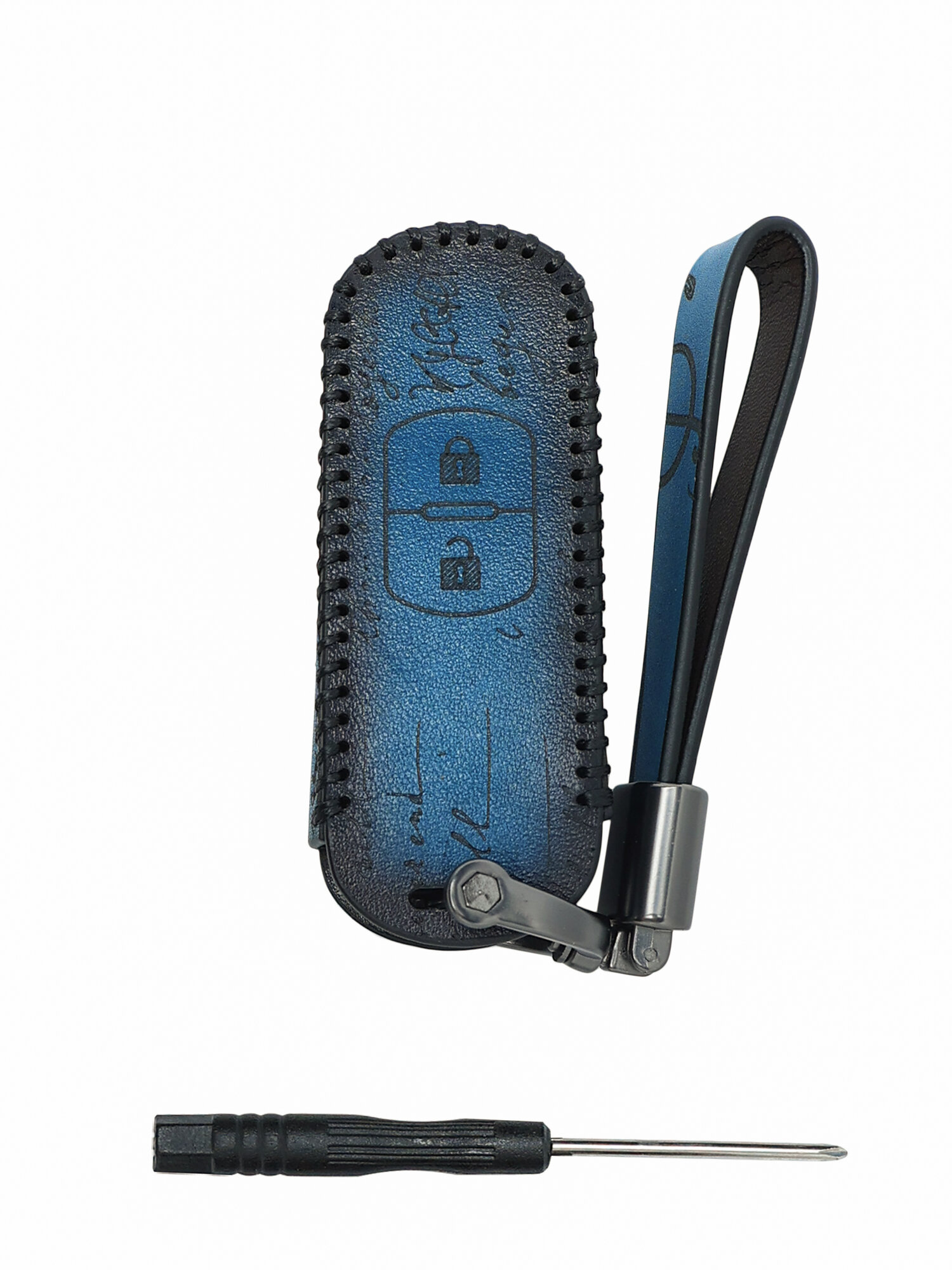 Чехол для автомобильного ключа Mazda (Мазда) Цвет Синий нить Черная