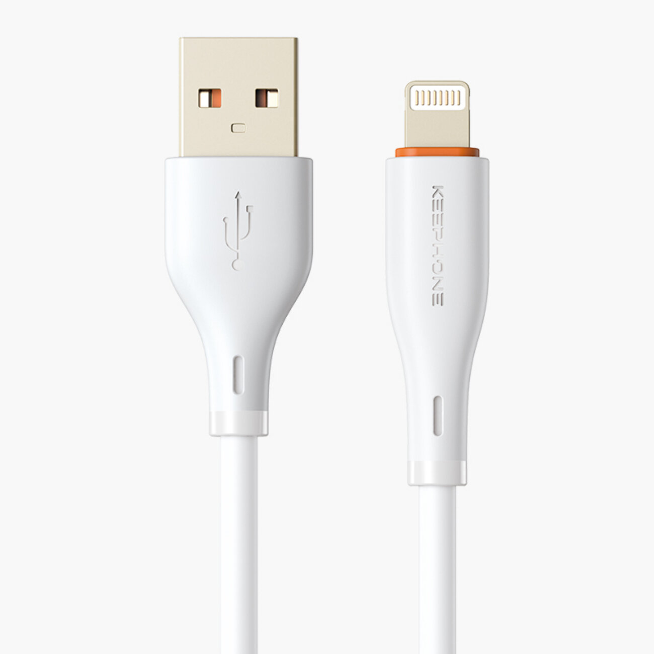 Кабель силиконовый 10W USB-A to Lightning Keephone Без спутывания, быстрая зарядка и синхронизация 480 Мбит/с, 1 м. бел
