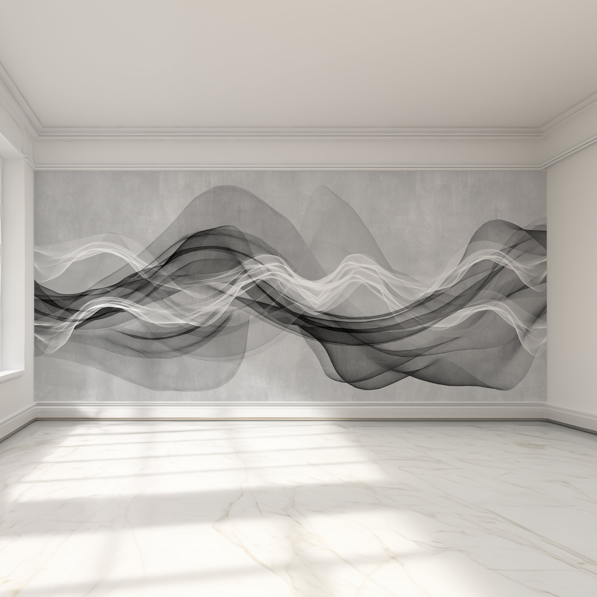 Фотообои 3д на стену "Абстракция волны", флизелиновые 600х270 см на кухню, спальню, зал