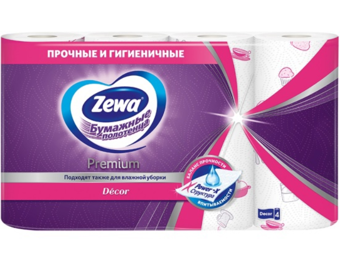 ZEWA Бумажные полотенца, Premium Decor, 2слоя, 4 шт /