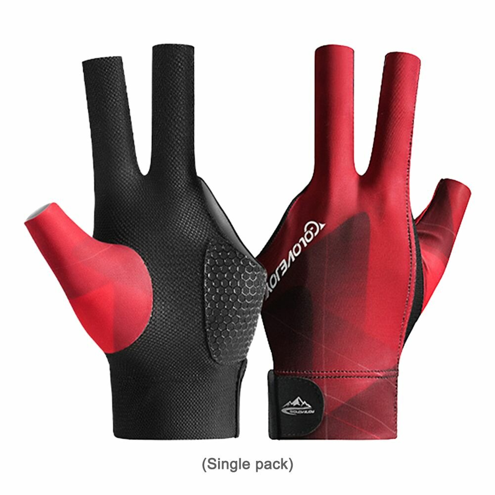 Перчатка для бильярда три пальца, дышащая силиконовая накладка левая черно-красная
