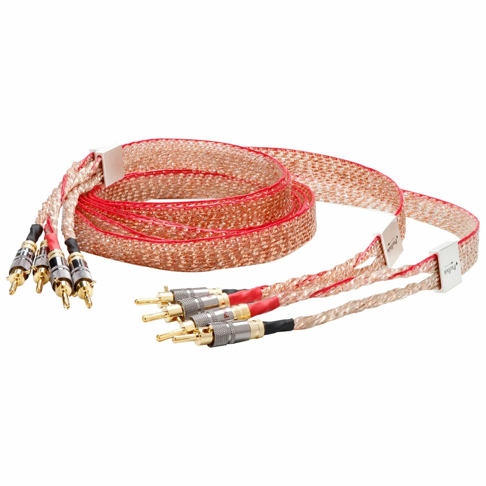 Пара плоских акустических кабелей 5N OCC, медный провод громкоговорителя, самоблокирующийся аудиокабель с разъемом типа «банан» и фольгированным экраном, домашний кинотеатр, КТВ