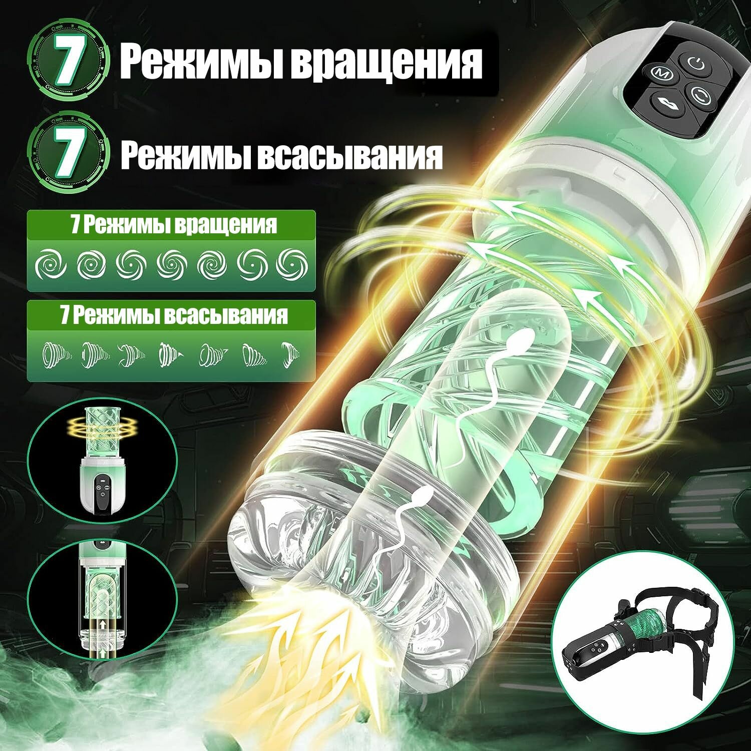 Мужской мастурбатор 3 в 1 - Помпа для увеличения пениса, мужская игрушка-поглаживатель с 7 режимами сосания, поглаживания и облизывания, полностью водонепроницаемая секс-игрушка для минета для мужчин