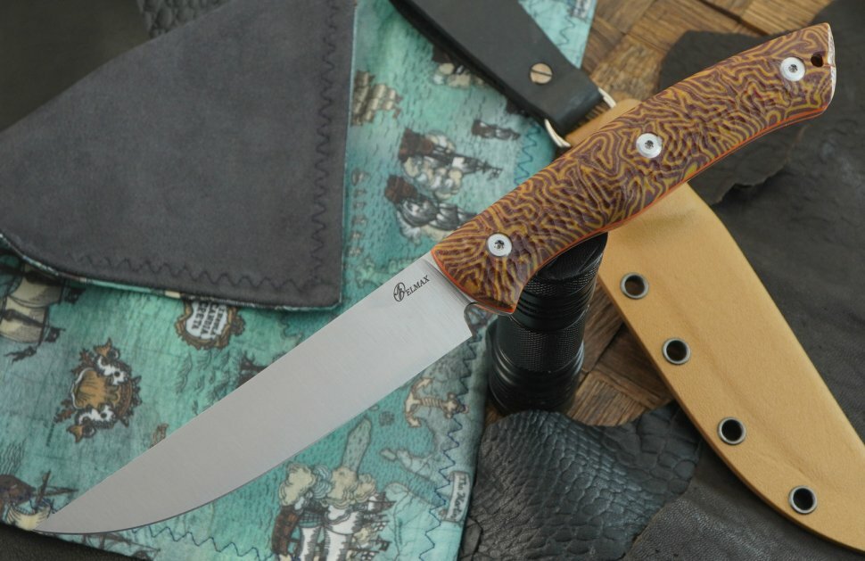 Ножевая мастерская Валерия Лисицкого нож Лис малый, сталь Elmax, крио, рукоять микарта CrazyFiber